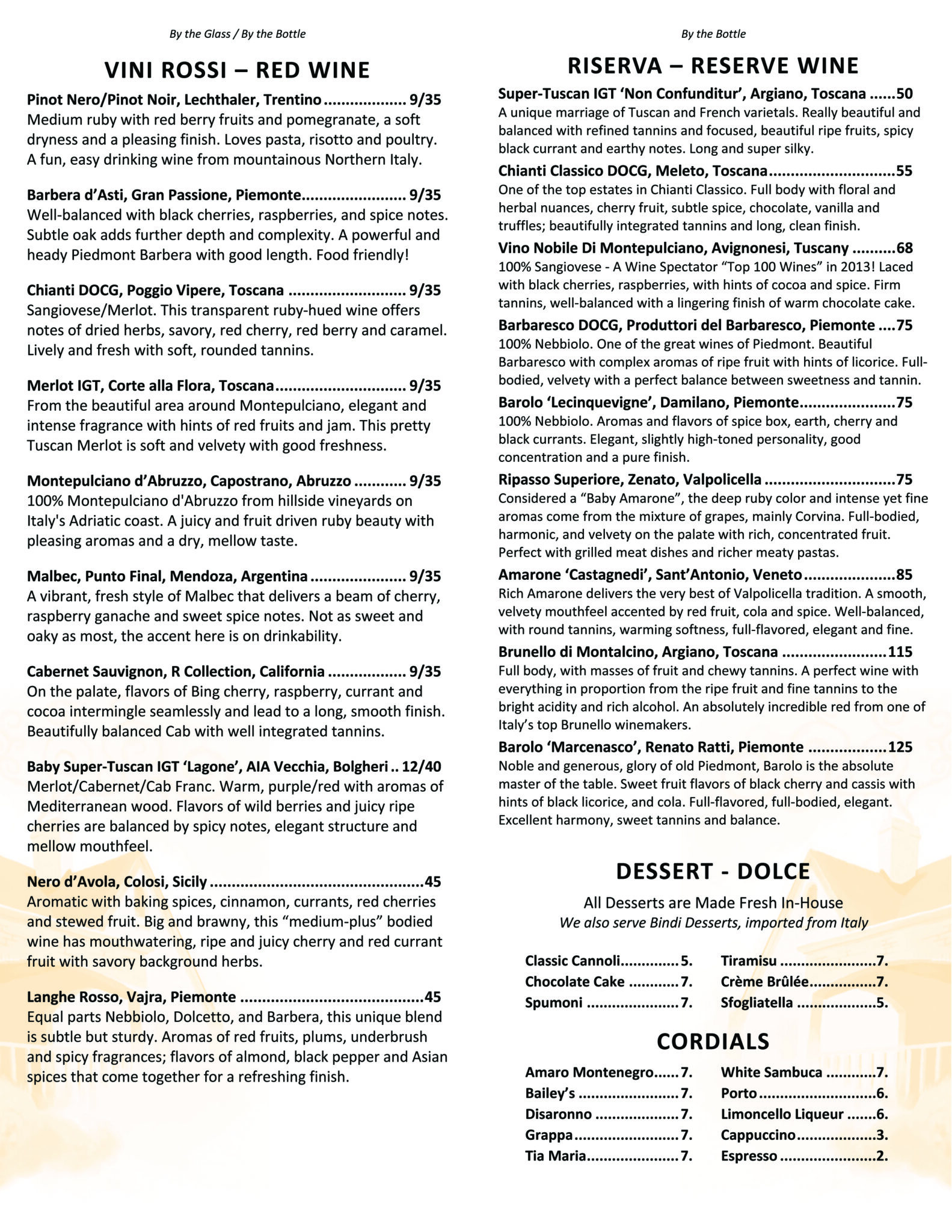 Menu - La Casa Italian Grill