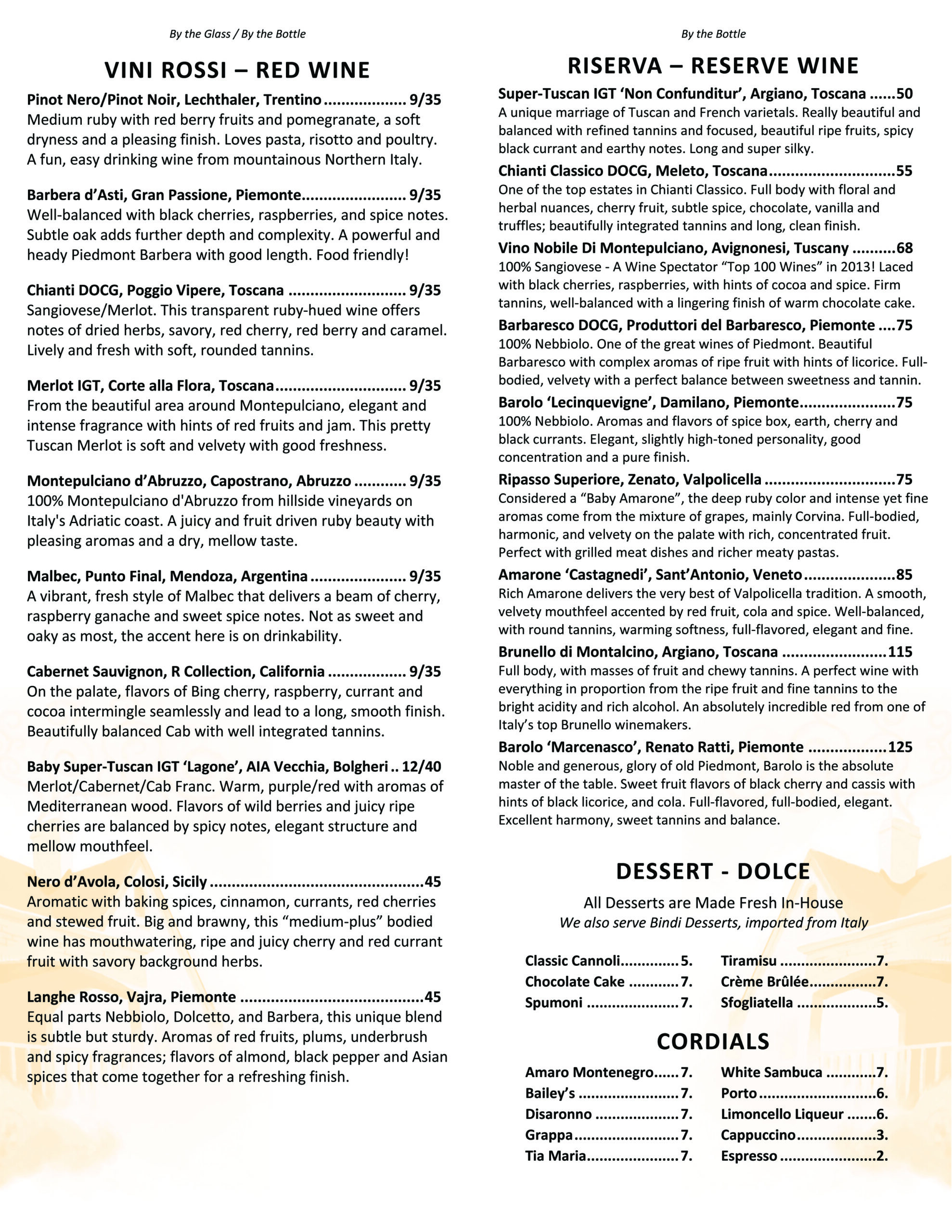 Menu - La Casa Italian Grill